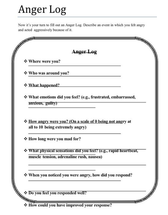 Solved Anger Log Keeping an Anger Log can help you keep | Chegg.com