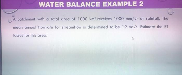 Solved A catchment with a total area of 1000 km2 receives | Chegg.com