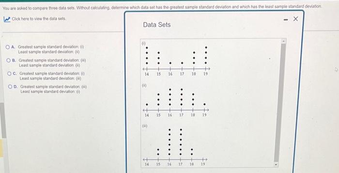 Solved Data Sets A. Greatest sample standard devation (0) | Chegg.com