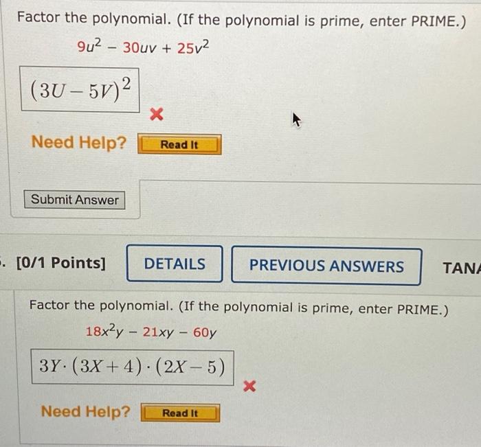 Solved Factor the polynomial. (If the polynomial is prime, | Chegg.com