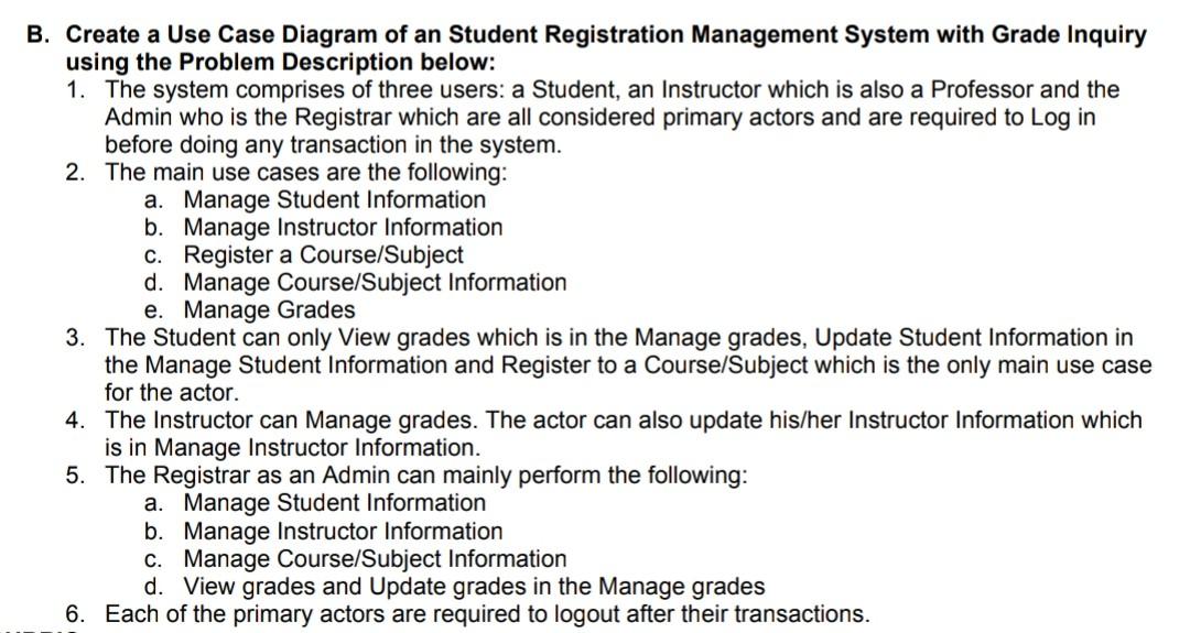 Solved B. Create a Use Case Diagram of an Student | Chegg.com