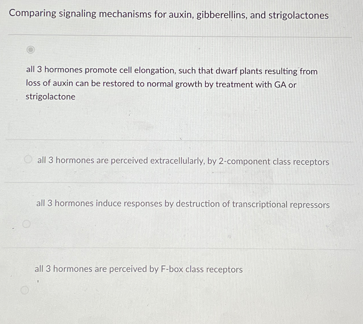 Solved Comparing signaling mechanisms for auxin, | Chegg.com