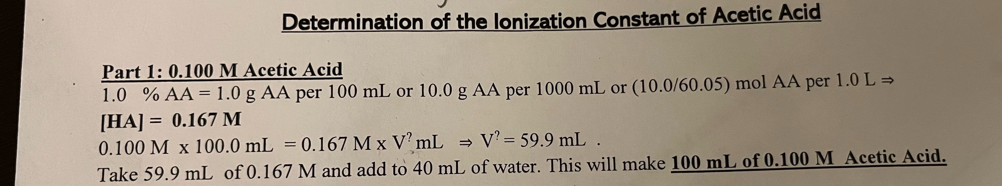 Solved Part 1: ,0.100 ﻿M Acetic AcidCalculate the molarity | Chegg.com