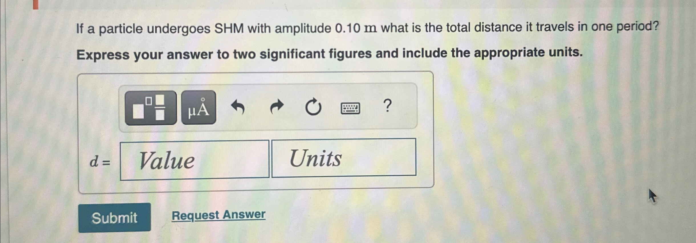 Solved If a particle undergoes SHM with amplitude 0.10m | Chegg.com