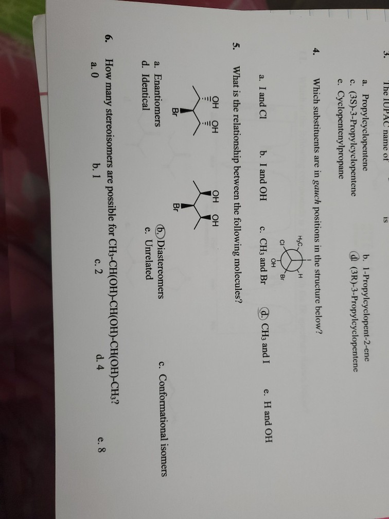 Solved 3. The IUPAC name of is a. Propylcyclopentene c. | Chegg.com