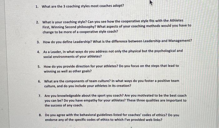 1. What are the 3 coaching styles most coaches adopt? | Chegg.com