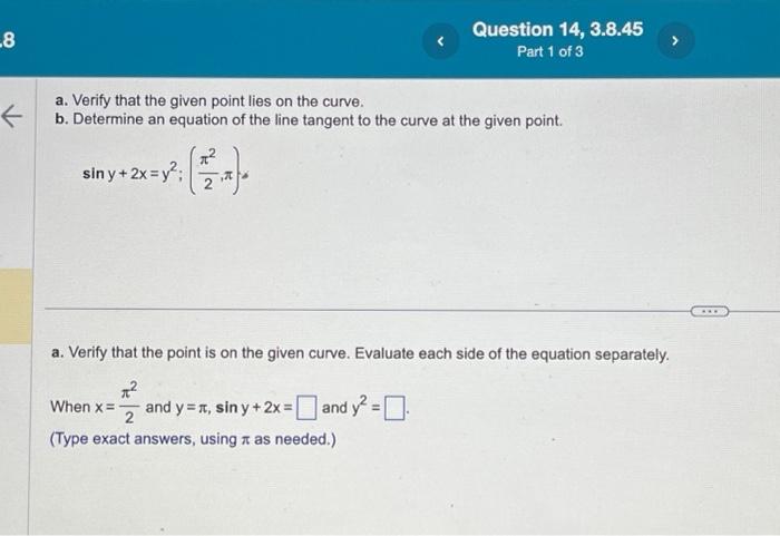 Solved 8 ← a. Verify that the given point lies on the curve. | Chegg.com