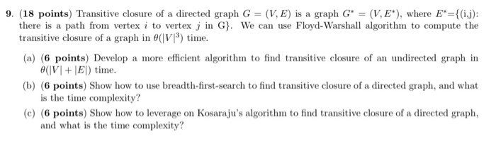 9. (18 points) Transitive closure of a directed graph | Chegg.com
