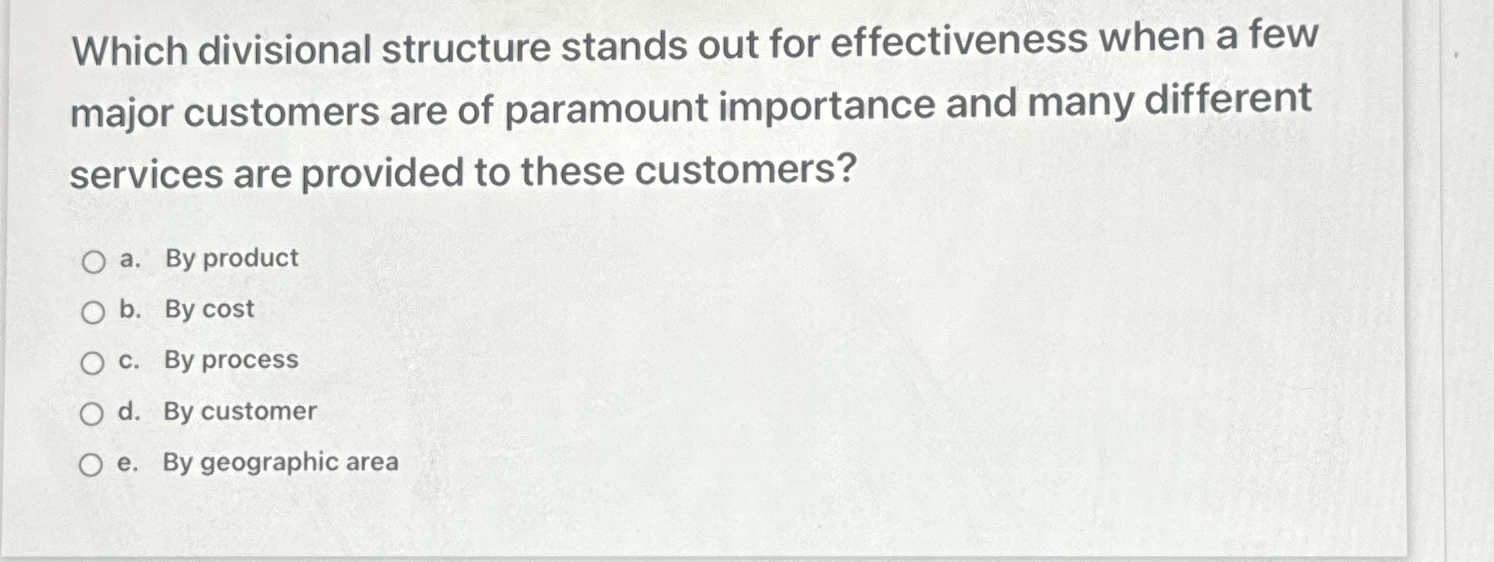 Solved Which divisional structure stands out for | Chegg.com