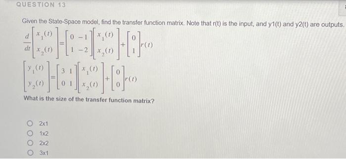 Given The State Space Model Find The Transfer