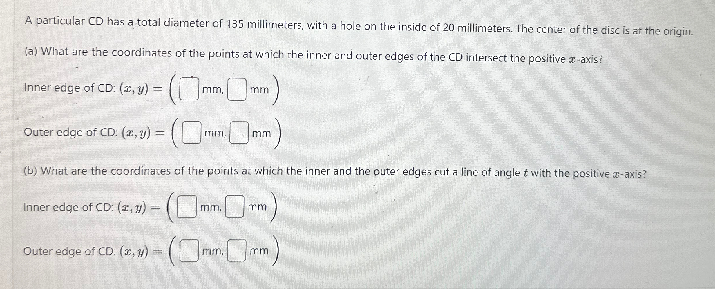 Solved A particular CD has a total diameter of 135 | Chegg.com