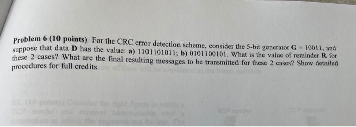 Solved Problem 6 (10 points) For the CRC error detection | Chegg.com