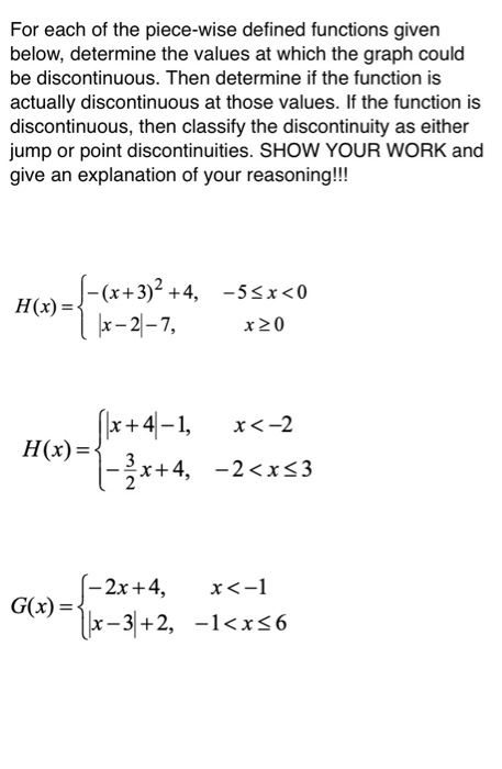 Solved For each of the piece-wise defined functions given | Chegg.com