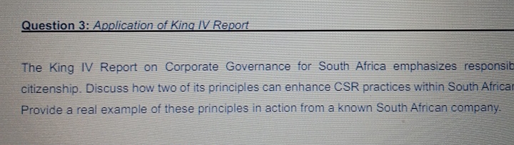 Solved Question 3: Apolication of King IV ReportThe King IV | Chegg.com