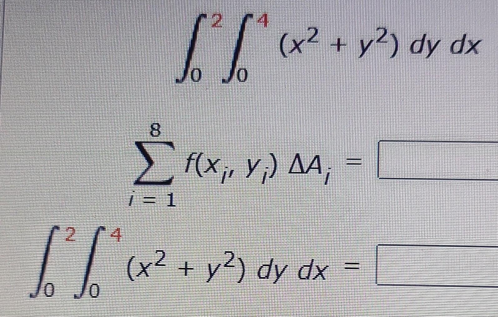 Solved Approximate the integral ∫R∫f(x,y)dA by dividing the | Chegg.com