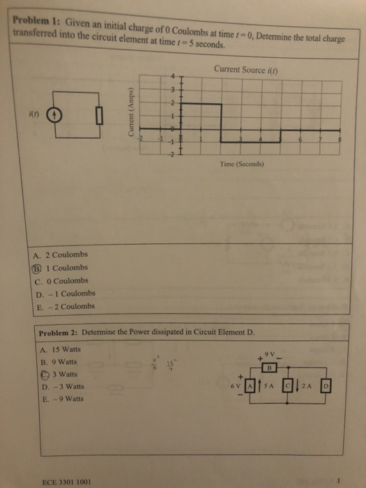 Solved Problem 1: Given an initial charge of Coulombs at | Chegg.com