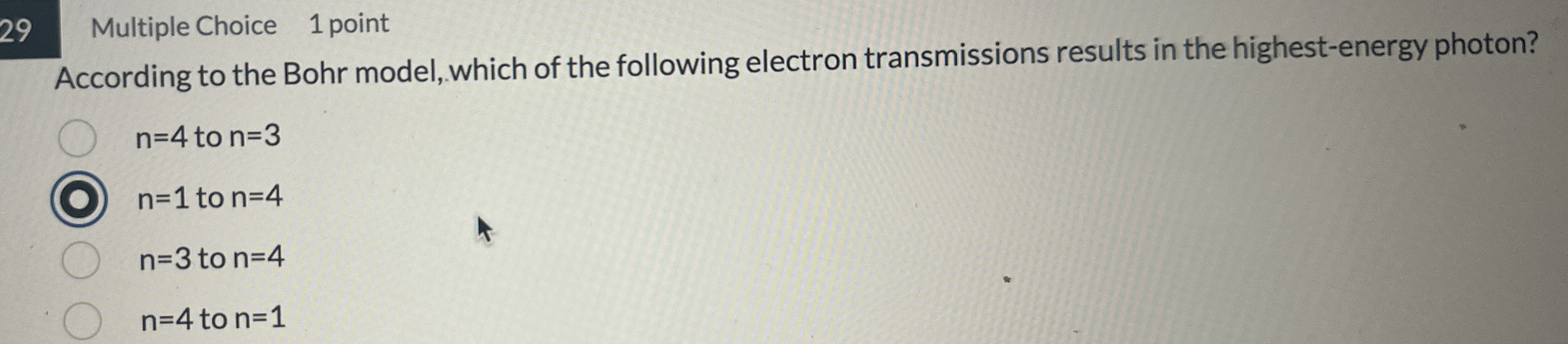 Solved 29 ﻿Multiple Choice 1 ﻿pointAccording to the Bohr | Chegg.com