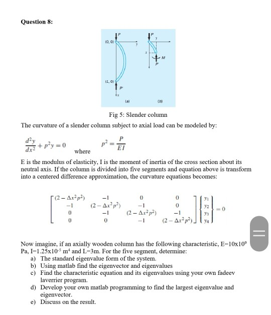 Solved Question 8: LO p Fig 5: Slender column The curvature | Chegg.com