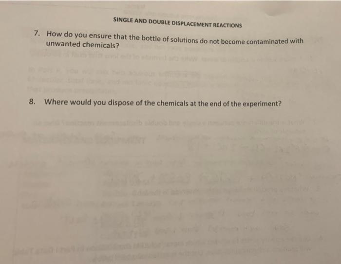 Solved SINGLE AND DOUBLE DISPLACEMENT REACTIONS 7. How do | Chegg.com