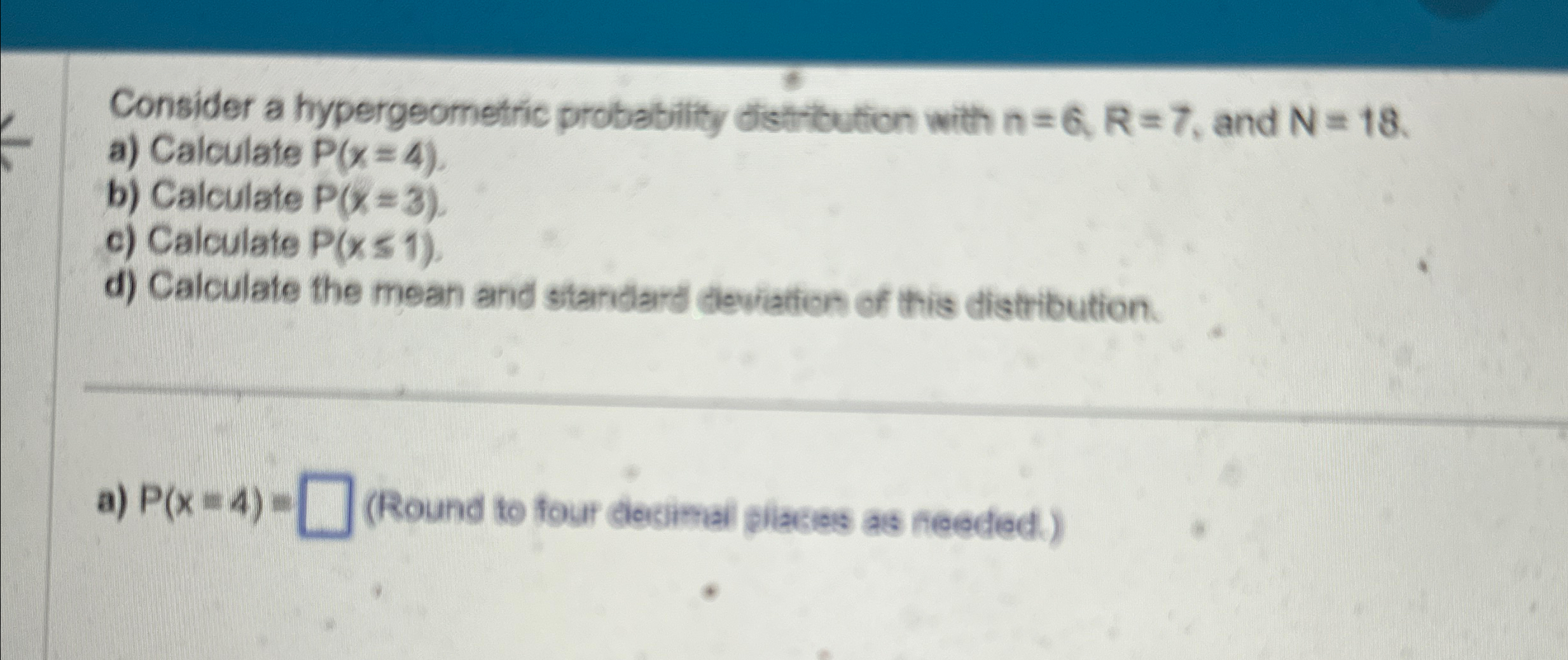 Solved Consider a hypergeometric probability distribution | Chegg.com