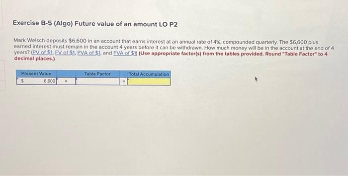 Solved Exercise B-5 (Algo) Future value of an amount LO P2 | Chegg.com