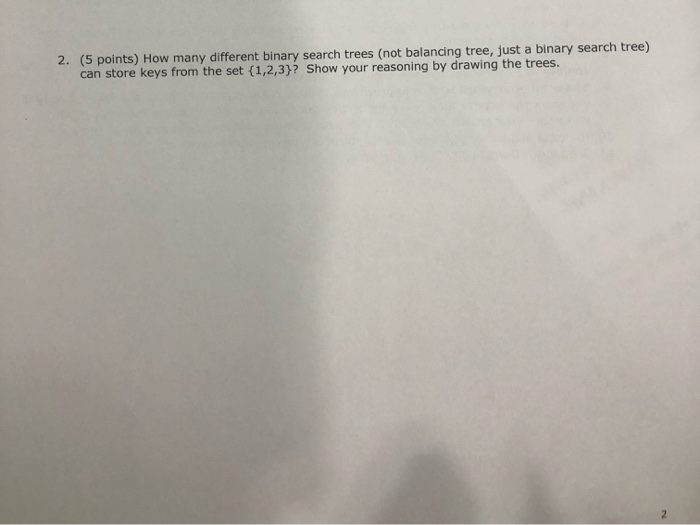 Solved 2. (5 points) How many different binary search trees | Chegg.com