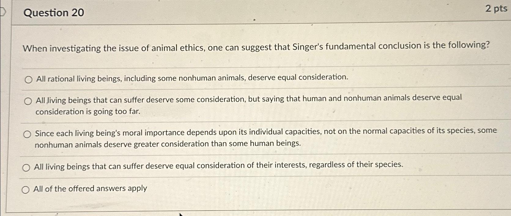 Solved Question 202ptsWhen investigating the issue of animal | Chegg.com
