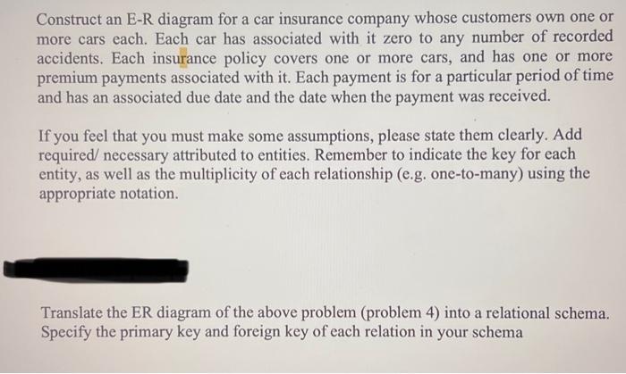 Solved Construct an E-R diagram for a car insurance company | Chegg.com