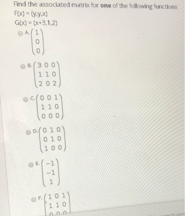 Solved Find the associated matrix for one of the following | Chegg.com