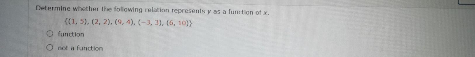 Solved Determine whether the following relation represents y | Chegg.com