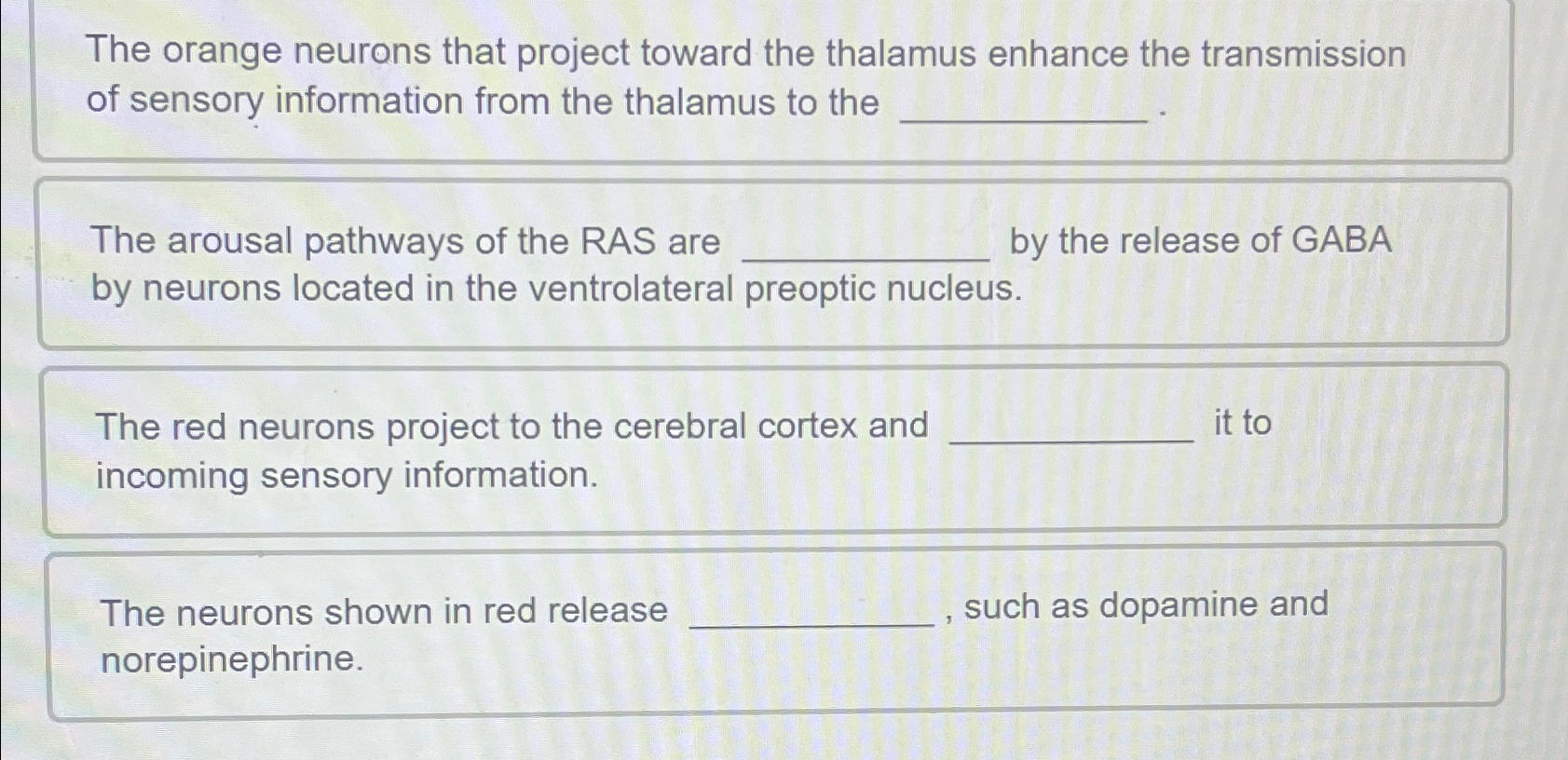 Solved The orange neurons that project toward the thalamus | Chegg.com