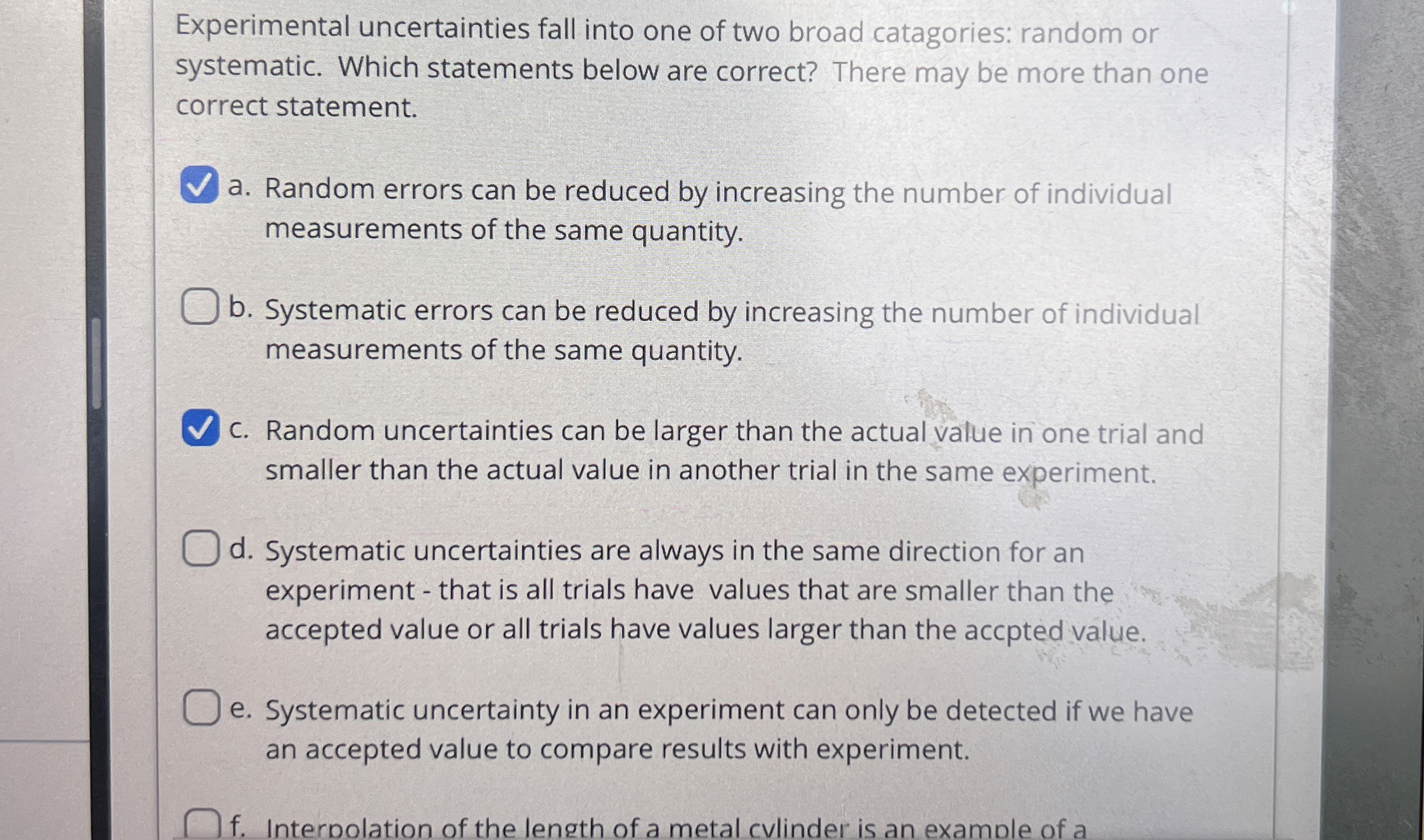 Solved Experimental uncertainties fall into one of two broad | Chegg.com