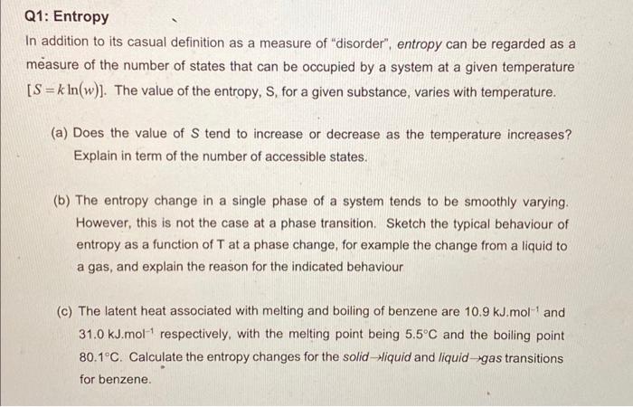 Solved In addition to its casual definition as a measure of | Chegg.com