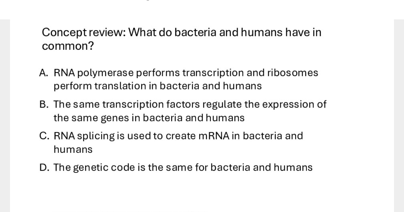 Solved Concept review: What do bacteria and humans have in | Chegg.com