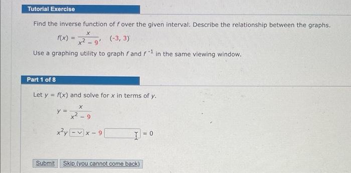 Solved Tutorial Exercise Find the inverse function of fover | Chegg.com