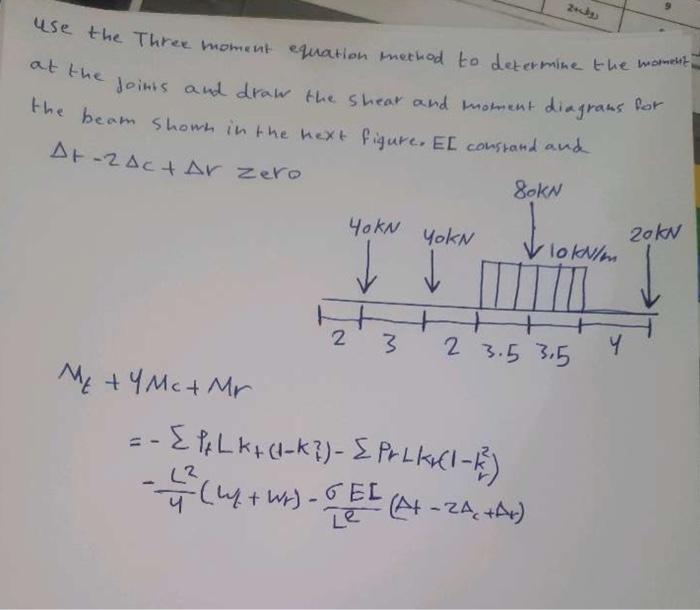 Solved use the Three moment equation method to determine the | Chegg.com