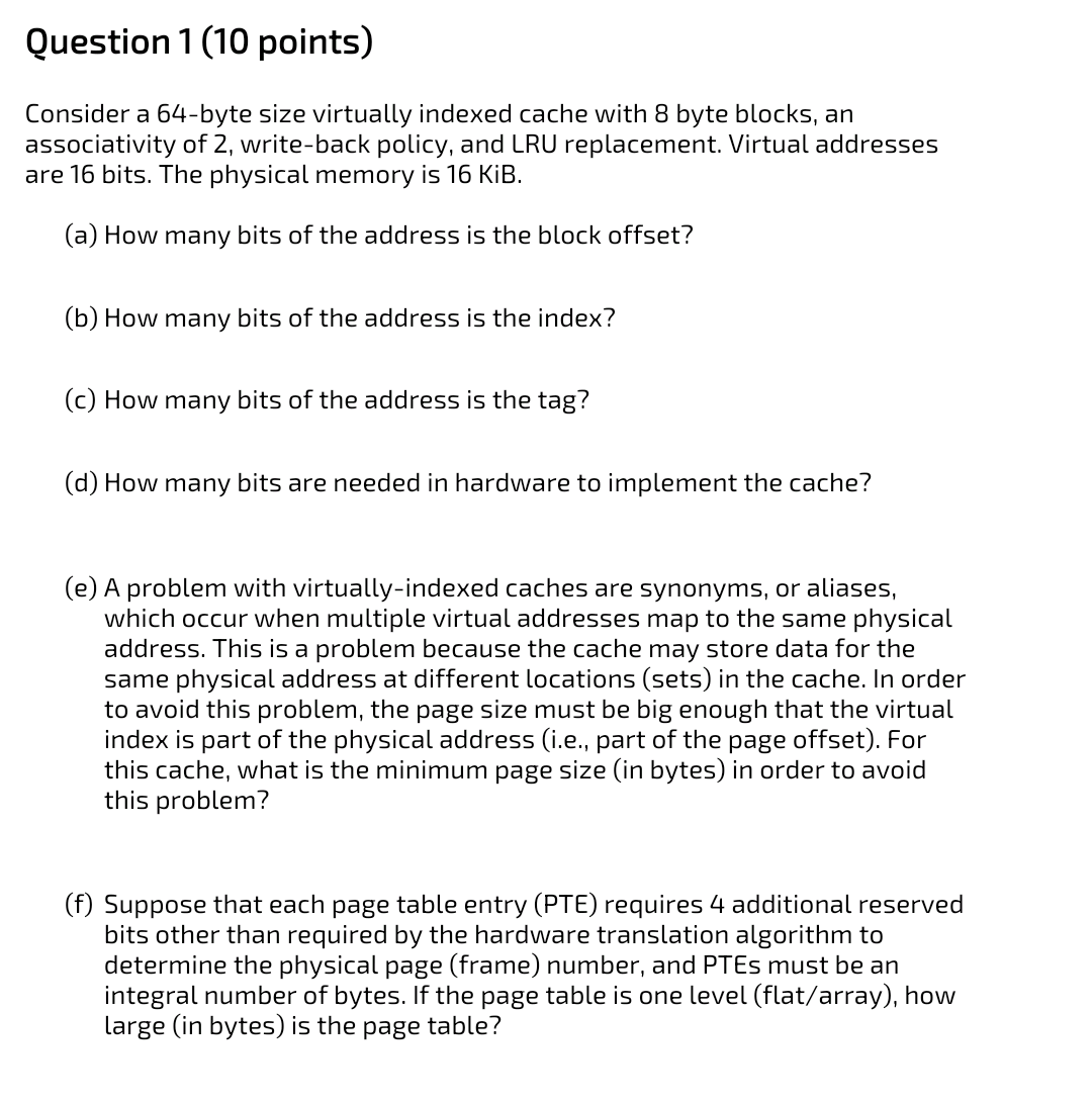 Solved Question 1 (10 points) Consider a 64-byte size | Chegg.com