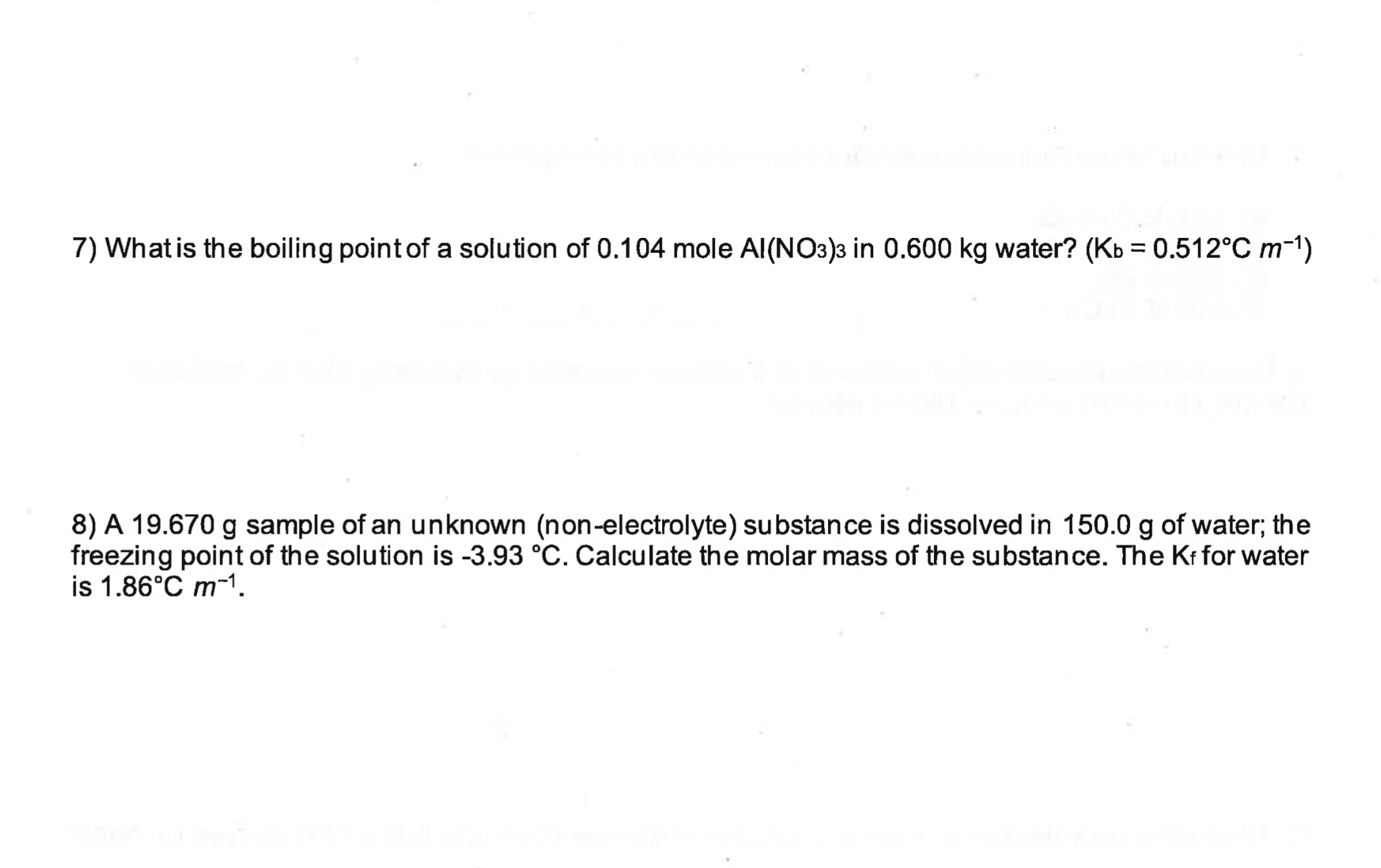 Solved A 19.670g ﻿sample of an unknown (non-electrolyte) | Chegg.com