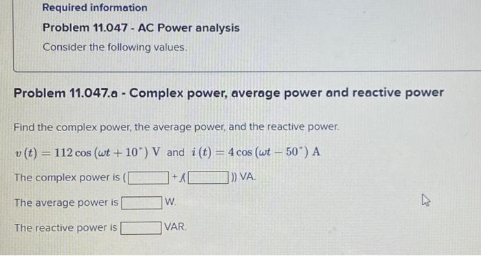 Solved Required information Problem 11.047 - AC Power | Chegg.com