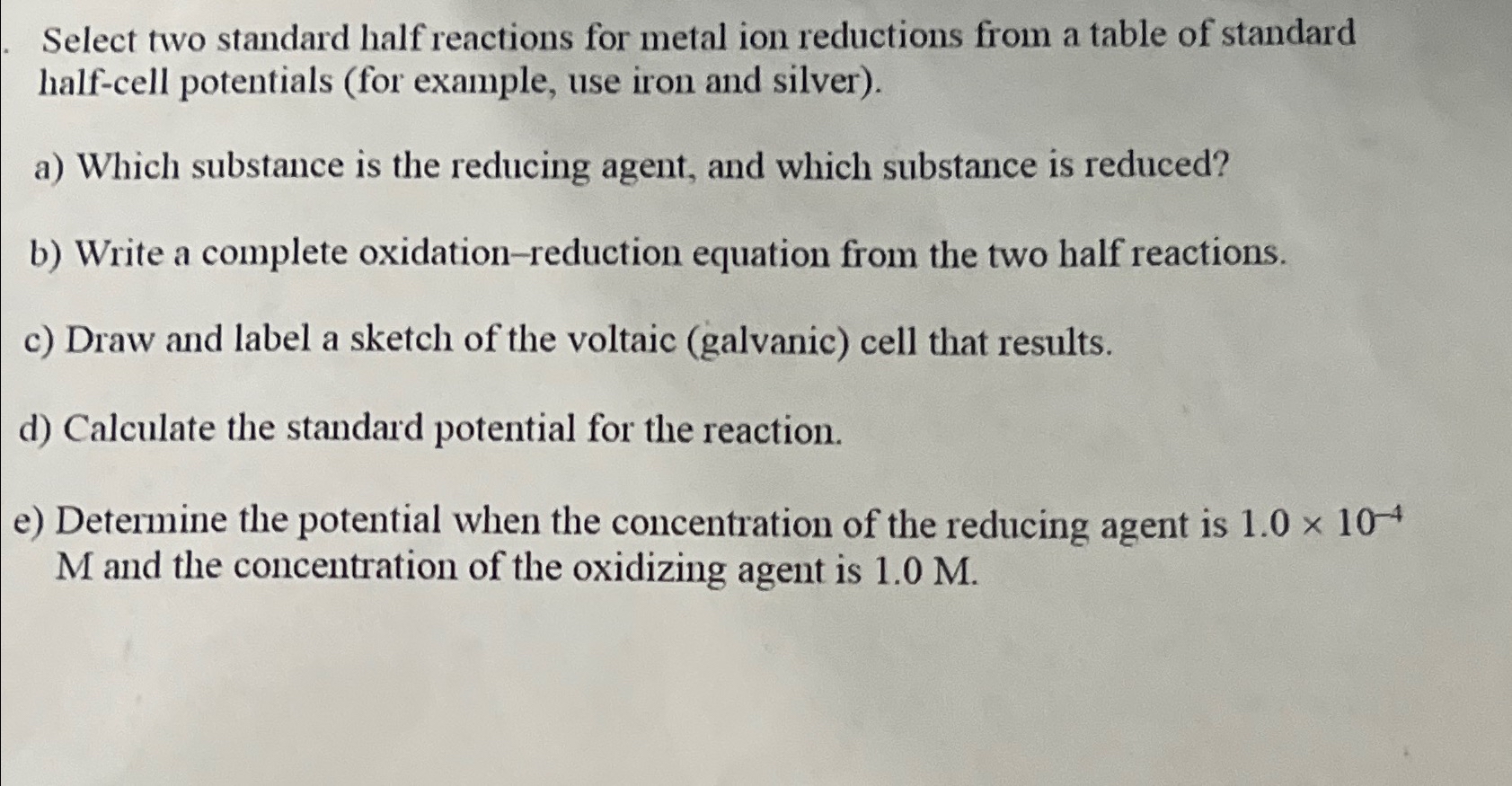 Solved Select two standard half reactions for metal ion | Chegg.com