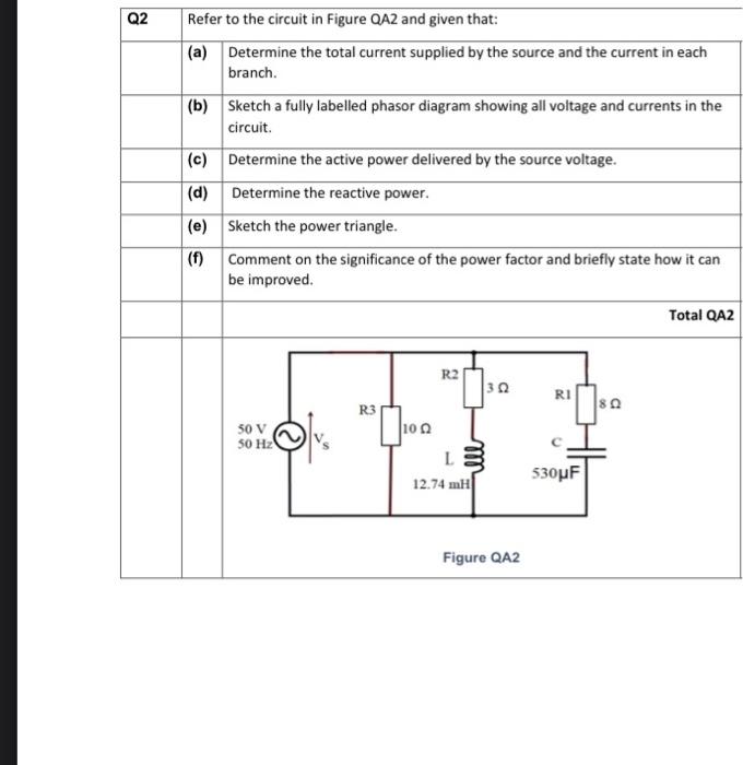 Solved Q2 Refer to the circuit in Figure QA2 and given that: | Chegg.com