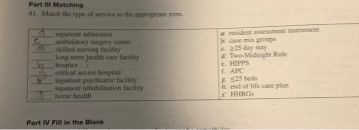 Solved Part III Matching 41. Match the type of service to | Chegg.com