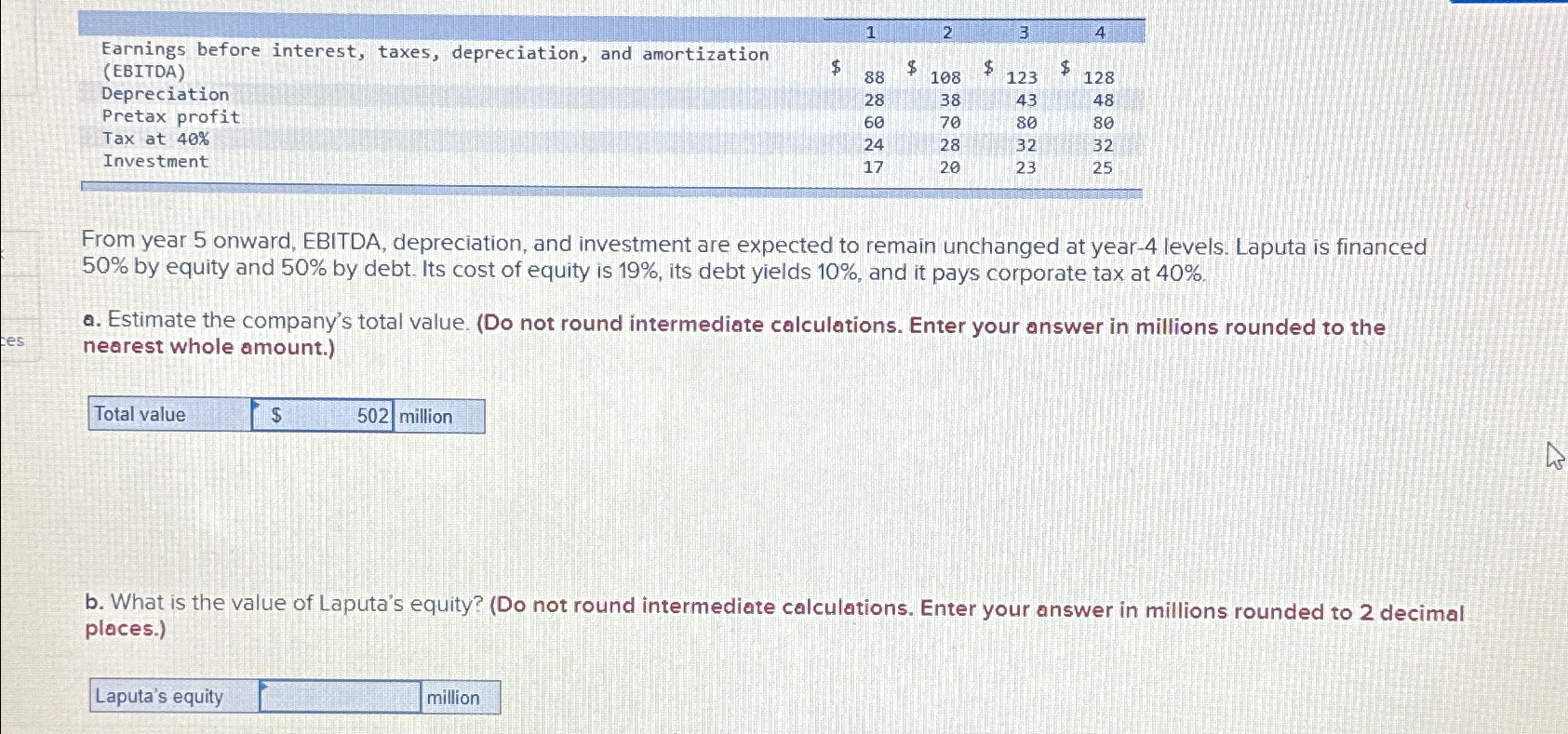 Solved \table[[,,,,]]From year 5 ﻿onward, EBITDA, | Chegg.com