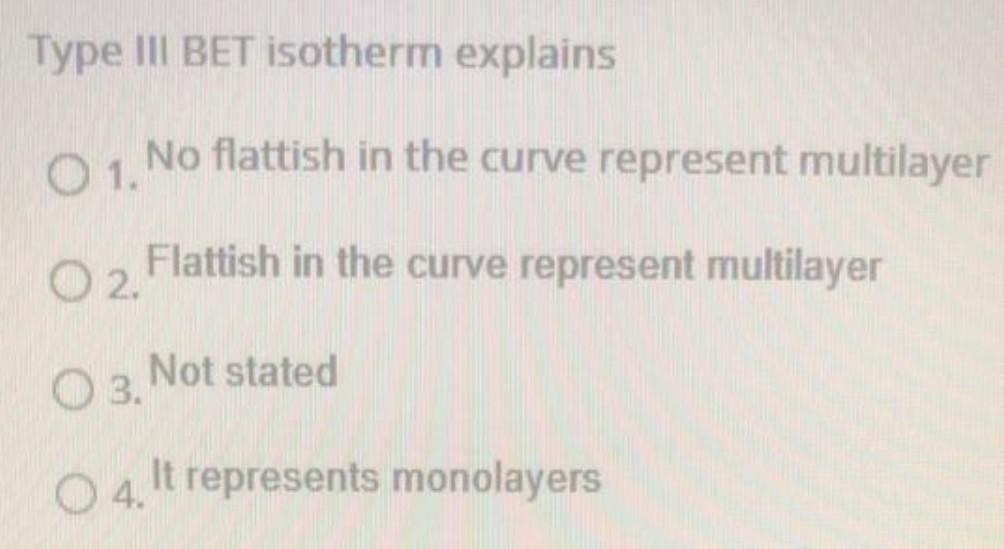 Solved Type III BET isotherm explains O 1. No flattish in | Chegg.com