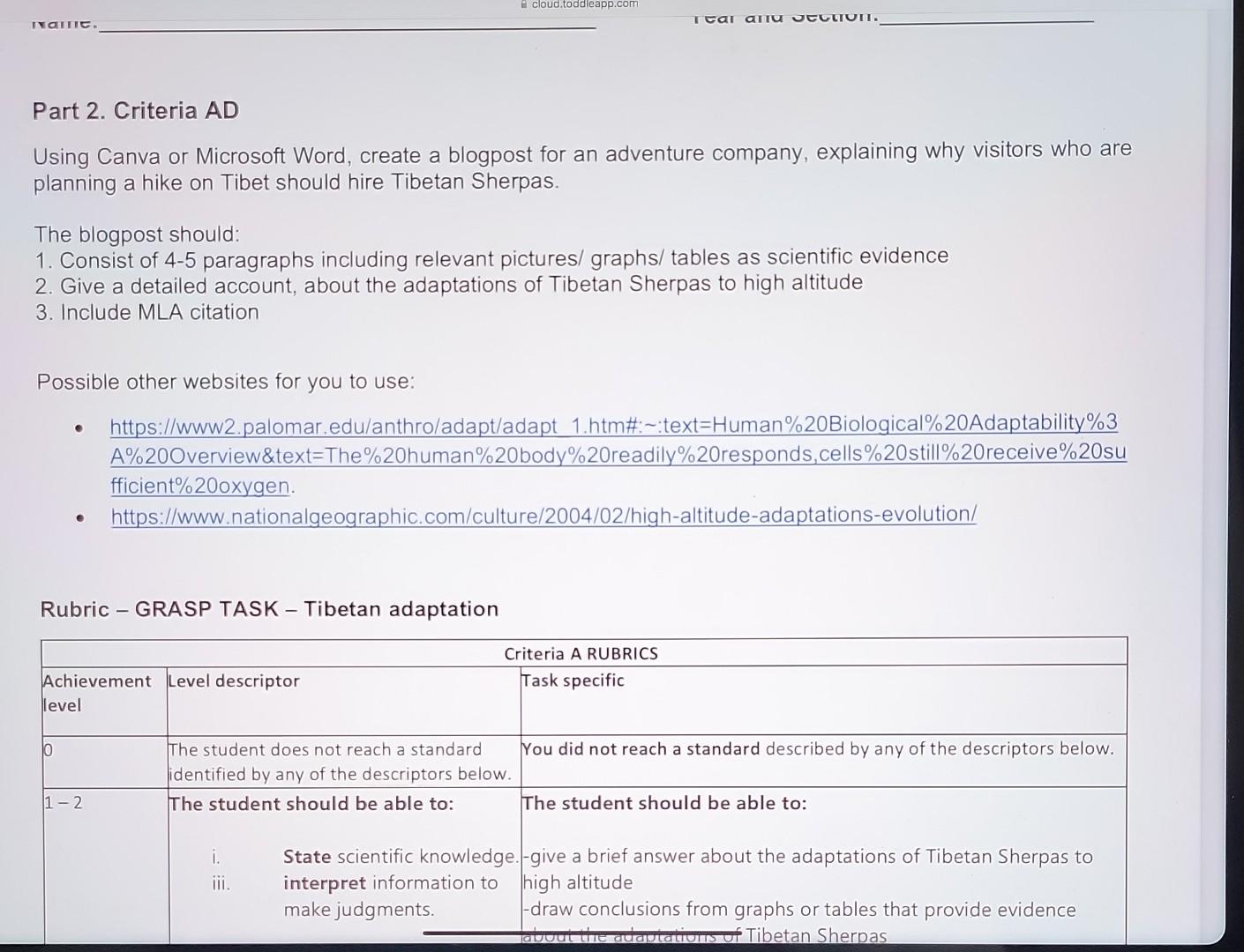 GRASP TASK - Tibetan adaptationUsing Canva or | Chegg.com