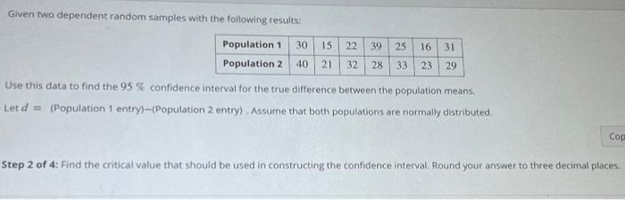 Solved Given two dependent random samples with the following | Chegg.com