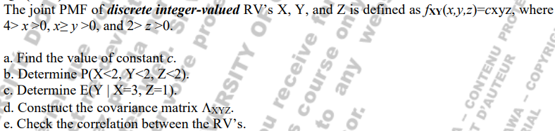Solved The joint PMF of discrete integer-valued RV's x,Y, | Chegg.com