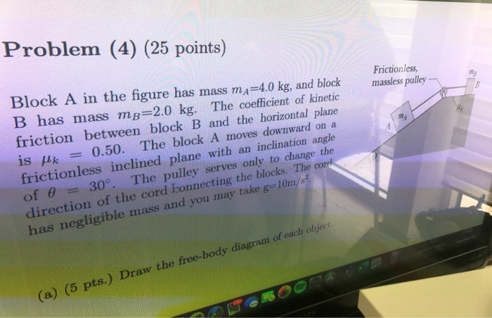 Solved Problem (4) (25 points) Frictionless, massless pulley | Chegg.com