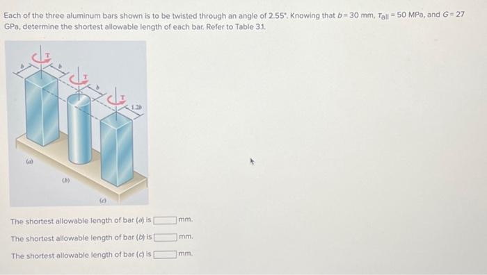 Solved Each of the three aluminum bars shown is to be | Chegg.com