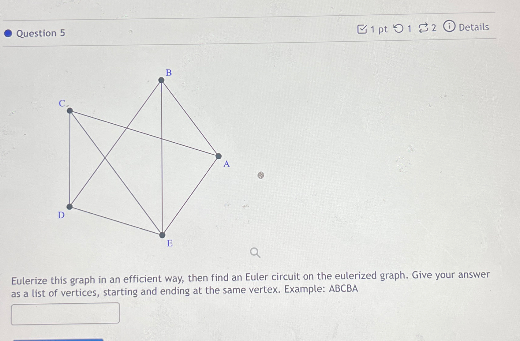 Solved Question 51 ﻿pt sup1⇄2DetailsEulerize this graph in | Chegg.com
